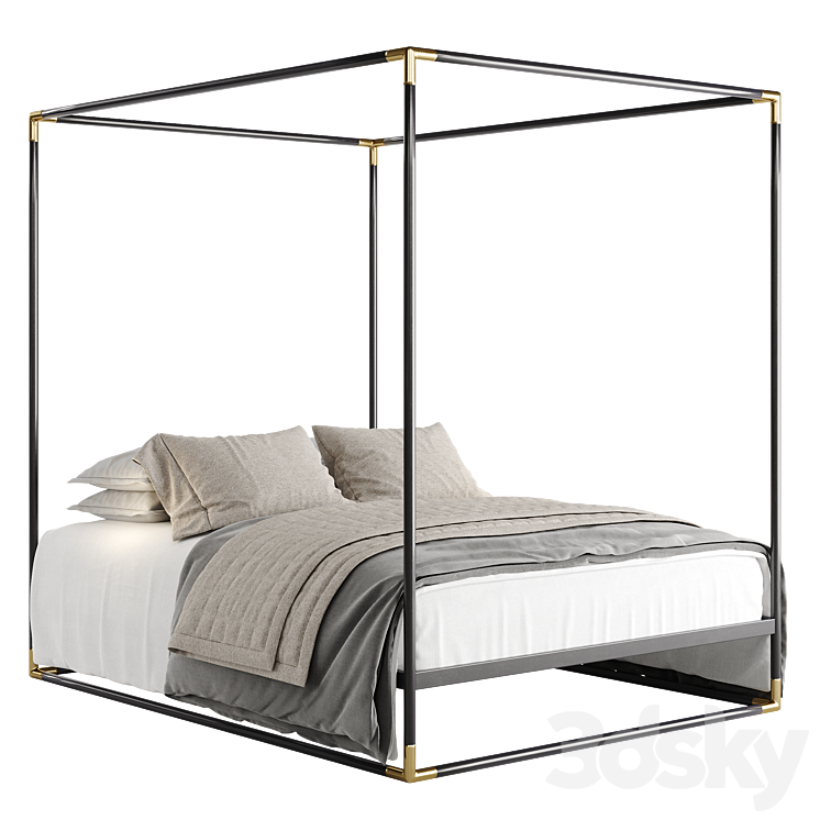 Frame Black Iron Queen Canopy Bed Bed 3d Model