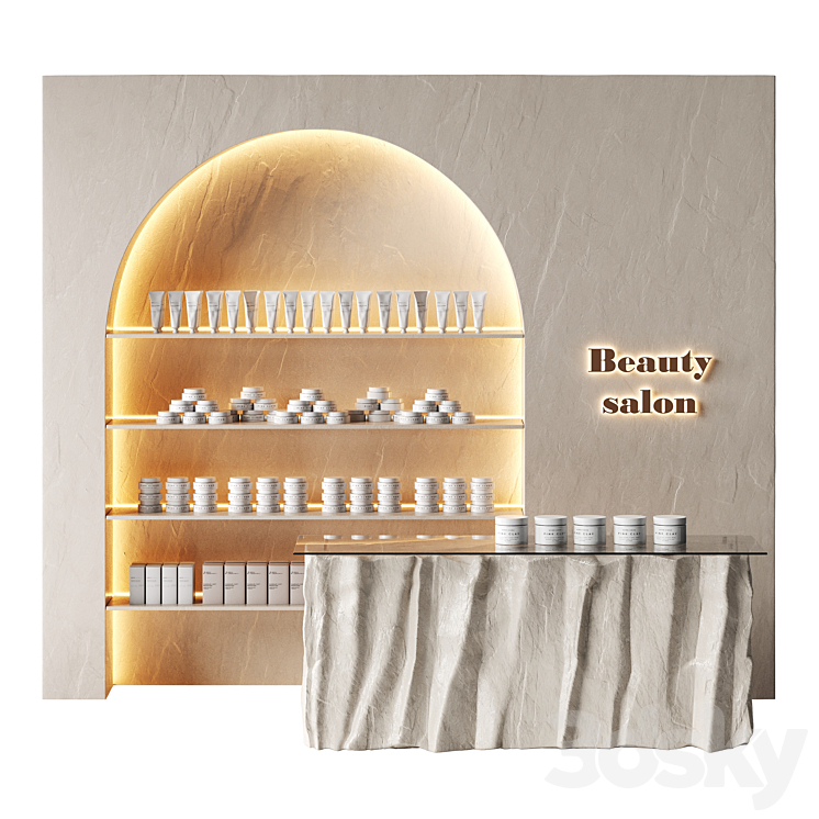 Beauty salon cosmetic set with arch in beige and natural rock - Beauty ...