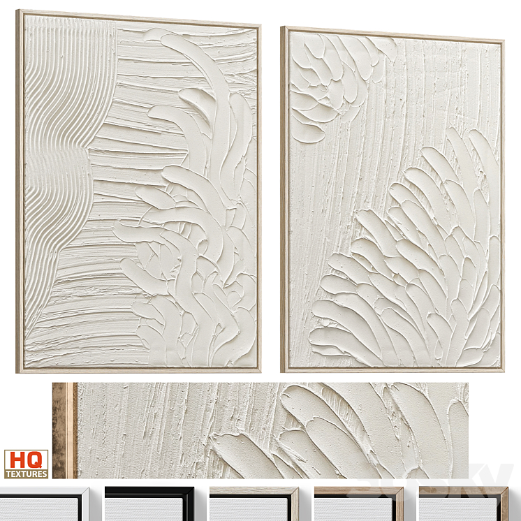Wabi-Sabi Relief Plaster Wall Art C-1026 - Frame - 3D model