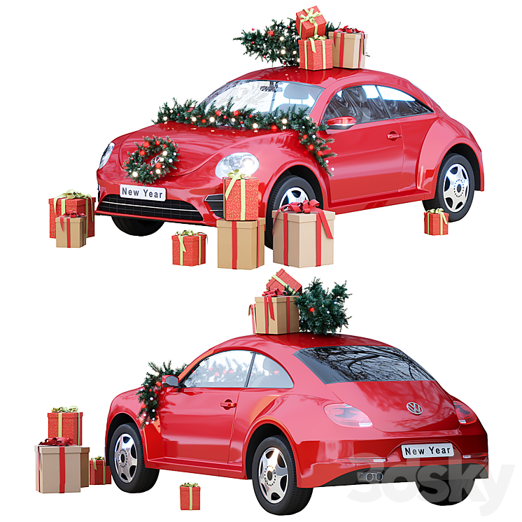 Volkswagen Beetle Christmas car - Transport - 3D model