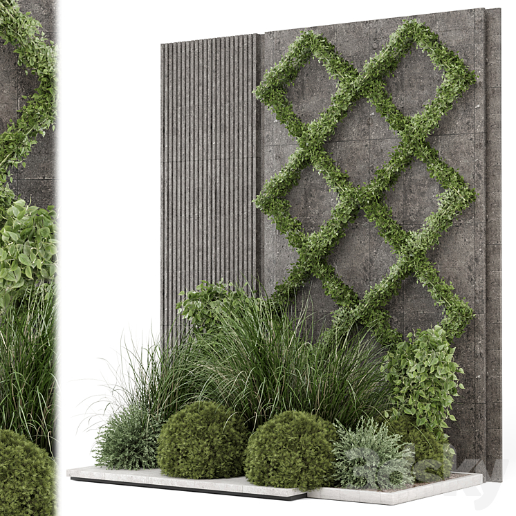 Indoor Wall Vertical Garden in Concrete Base - Set 1901 - Outdoor - 3D ...