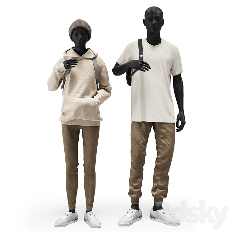 Mannequins with backpacks - Clothes - 3D model