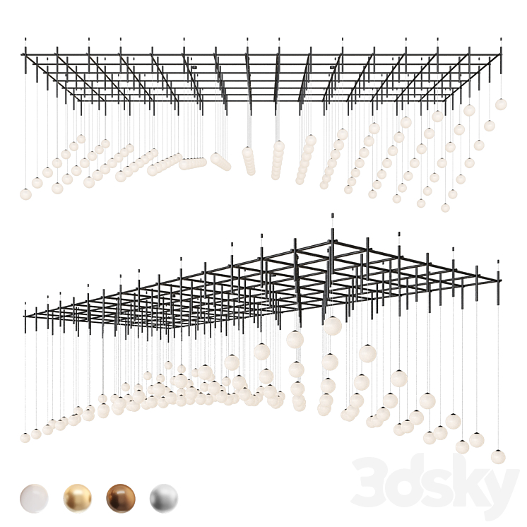 Light installation with balls/Chandelier Integrator Mesh of pipes with ...