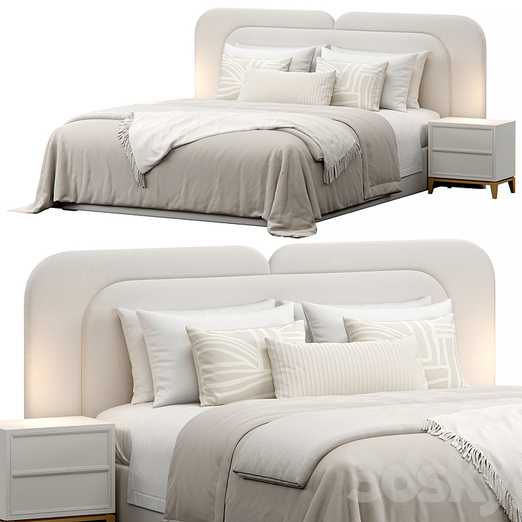 Rounded Upholstered Headboard Bed - Bed - 3D model