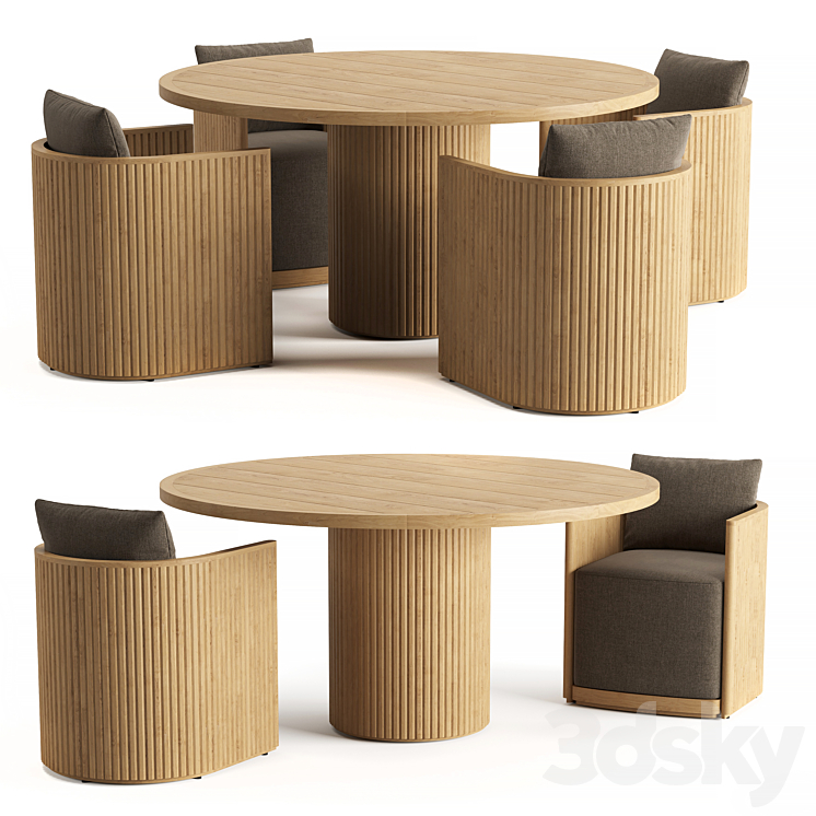 RH BYRON TEAK ROUND DINING TABLE 60 - Table + Chair - 3D model