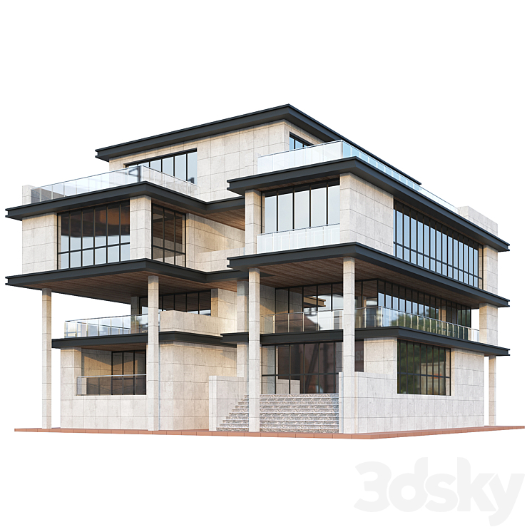 Modern Building 3Level N01 - Building - 3D model