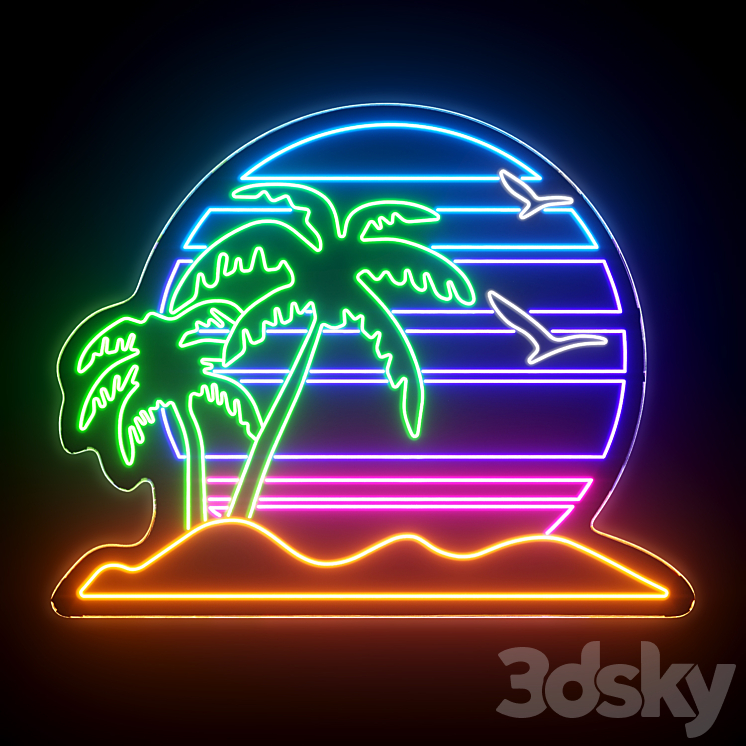 Sunset Beach Neon Sign - Neon - 3D model