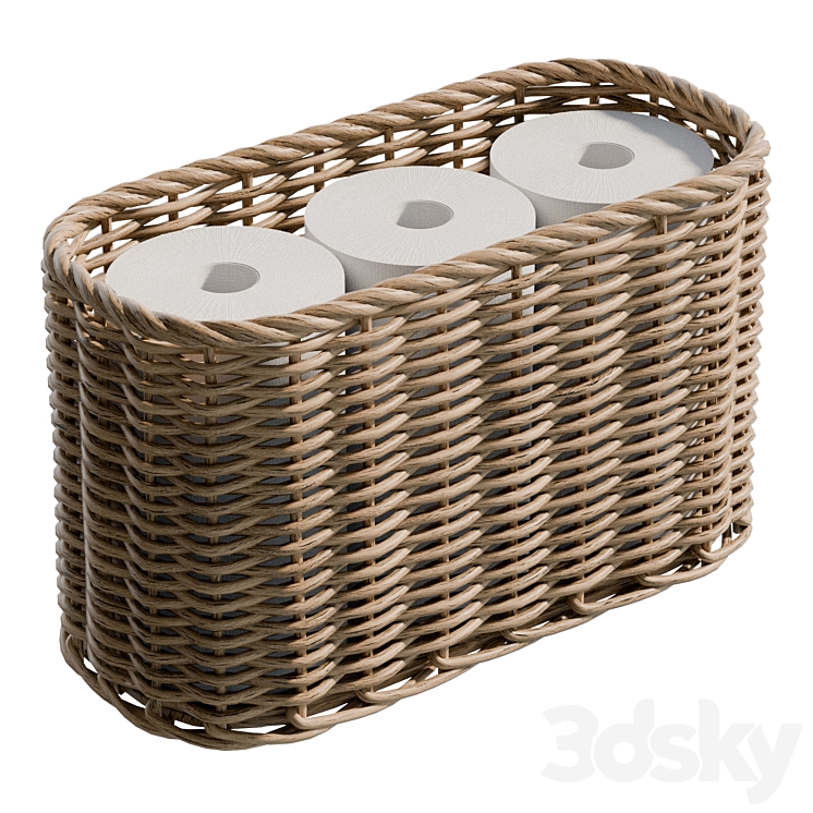 Antique Wash Oval Wicker Toilet Roll Basket - Bathroom accessories - 3D ...