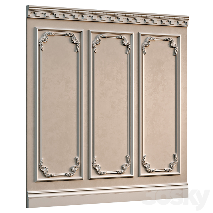 Wall with plaster decor 007 - Decorative plaster - 3D model