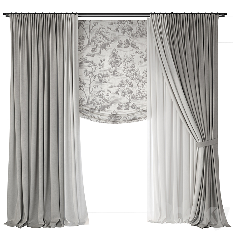 two-color curtains with a grab - Curtain - 3D model