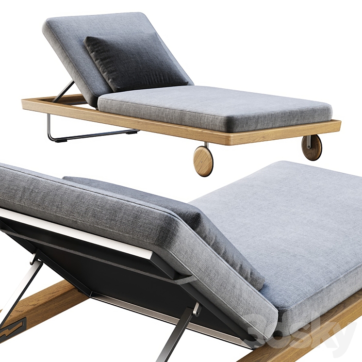 Minotti Sunray Daybed / Wooden Chaise Longue - Other soft seating - 3D ...
