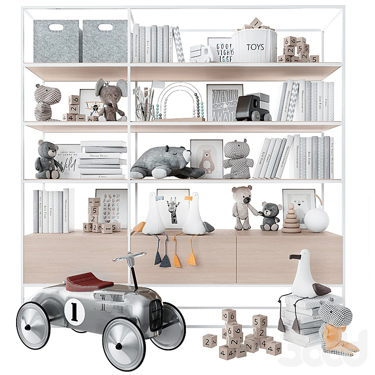 Стеллаж с игрушками и книгами - Другие предметы для детской - 3D модель