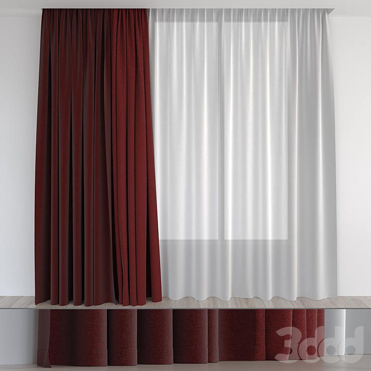 Шторы темно-красные - Шторы - 3D модель