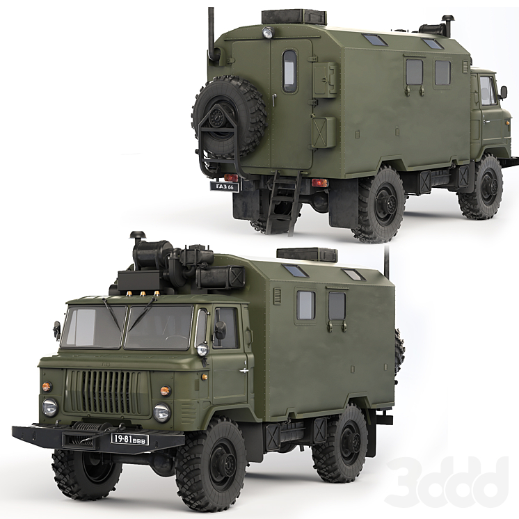 ГАЗ 66 кунг 1988 - Транспорт - 3D модель