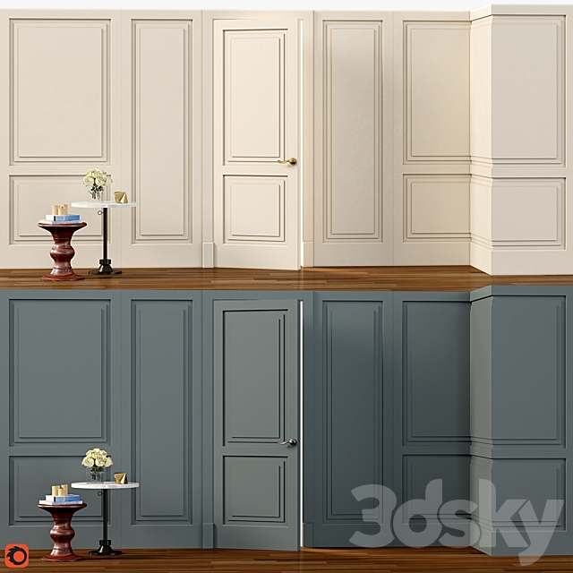 Wall molding. Boiserie classic panels with door 3D Max - 3DMAXTER