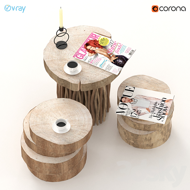Coffee tables from slabs and branches. - Table - 3D Models