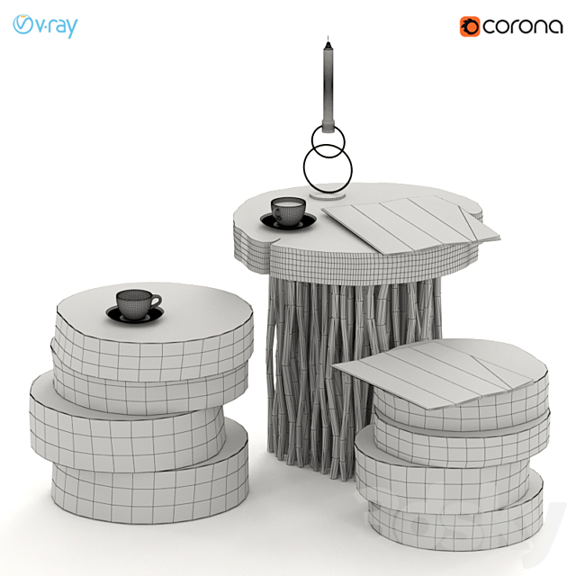Coffee tables from slabs and branches. - Table - 3D Models