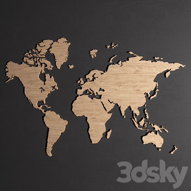 Wooden panel - world map 3D Max - 3DMAXTER