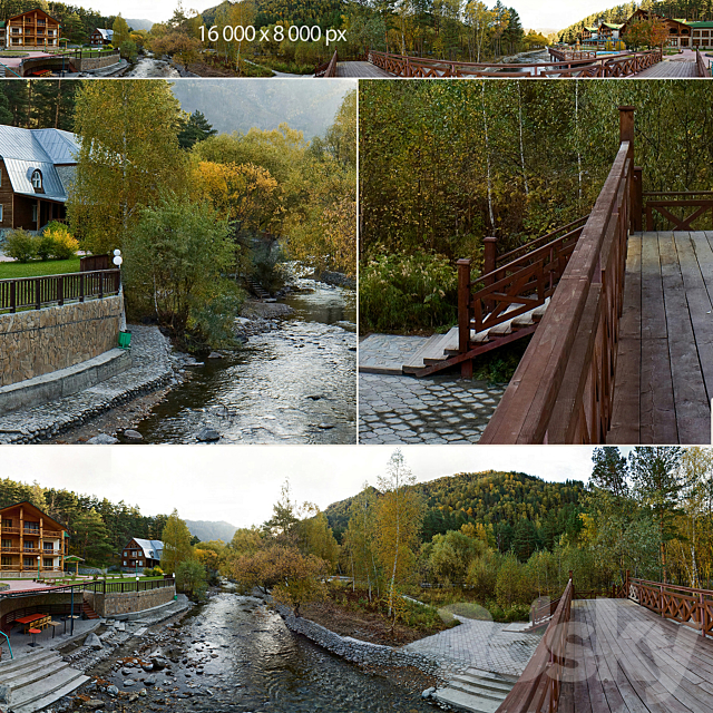 Panorama 360. Bridge in the mountains - Panorama - 3D Models