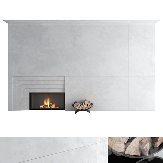 Decorative wall with fireplace set 42 3D Max - 3DMAXTER