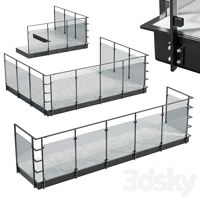 Metal Balcony - Metal Railing Set 001 - No.2 3D Max - 3DMAXTER